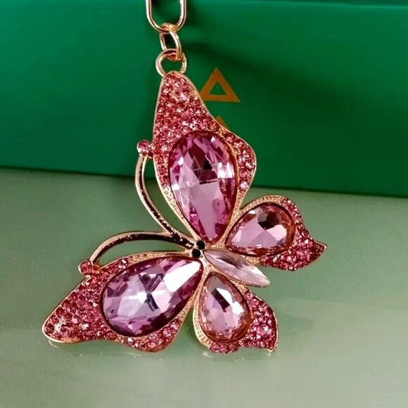 Bags | Pink Rhinestone Butterfly Bag Charm Keychain | Poshmark